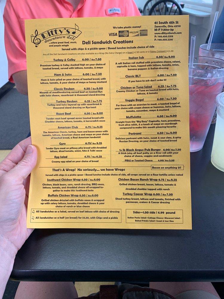 Menu at Ditty's Downtown Deli cafe, Zanesville