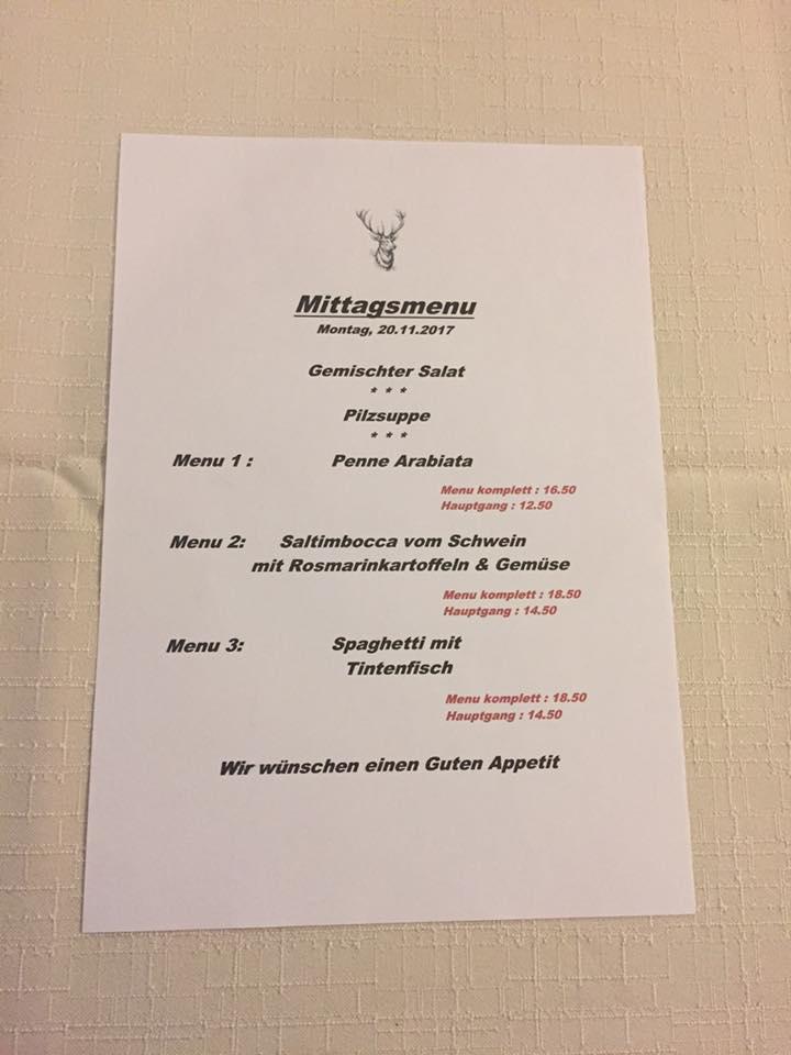 Speisekarte von Hirschgarten, Saint Gallen
