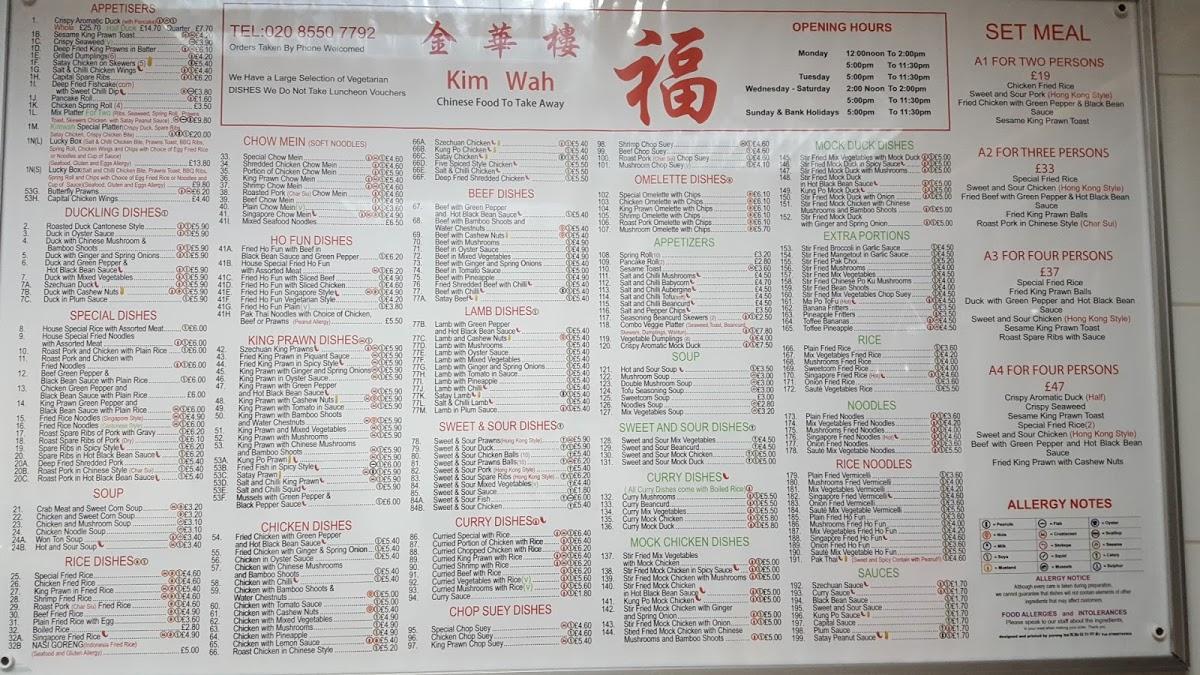 Menu at Kim Wah fast food, Ilford