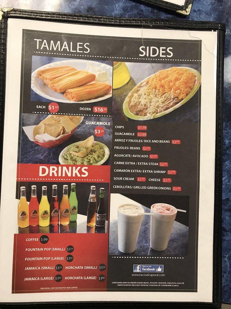 Menu at Tacos El Caporal restaurant, Wyoming, Burton St SW