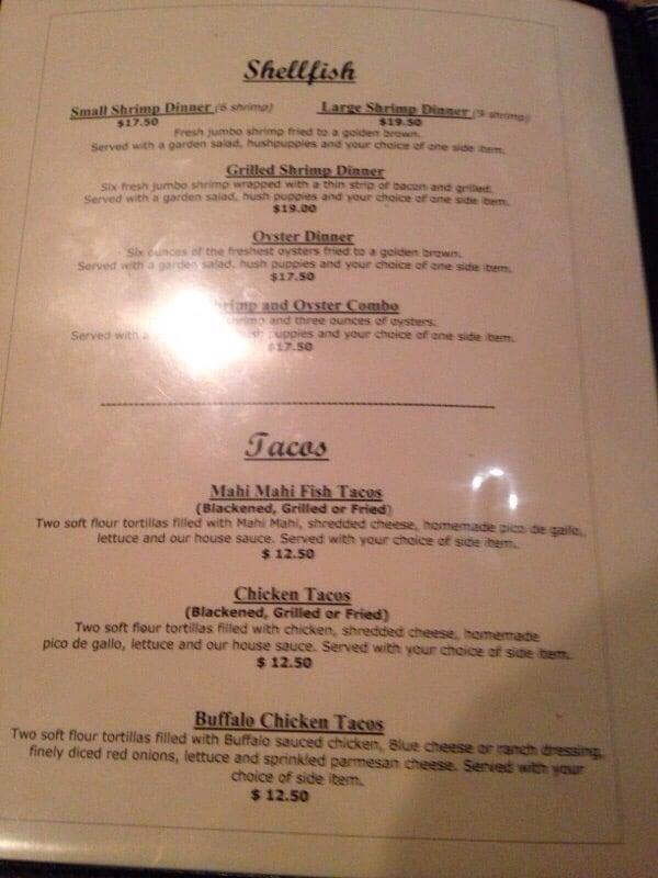 Menu at The Fishing Hole Pensacola Restaurant, Pensacola