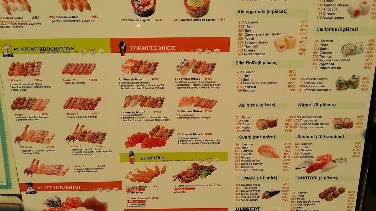 Menu at Aki Sushi restaurant, Creney-près-Troyes