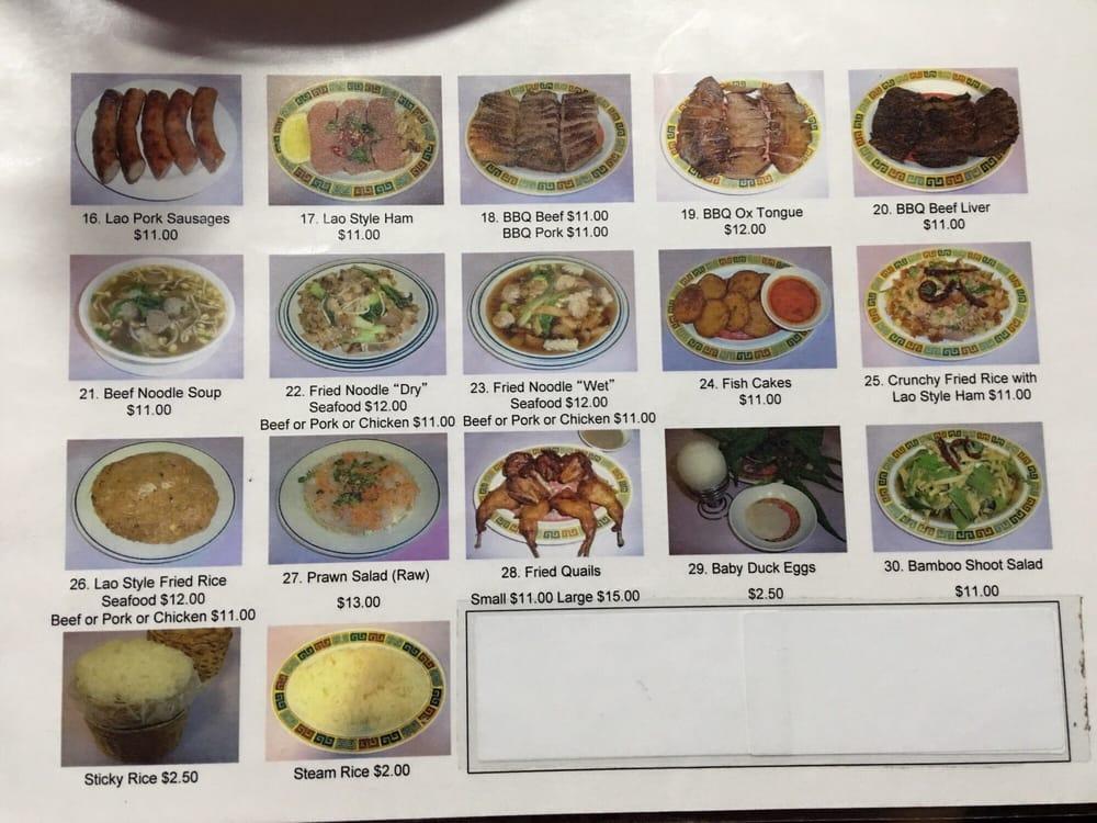 Menu at Lao Village fast food, Fairfield