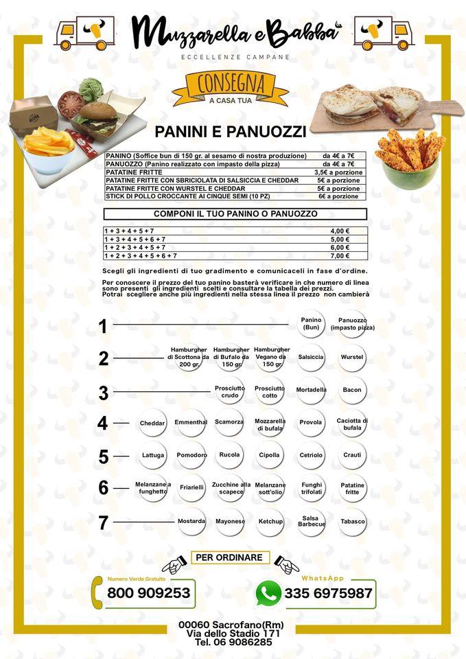 Menu at Muzzarella e Babbà pub & bar, Sacrofano