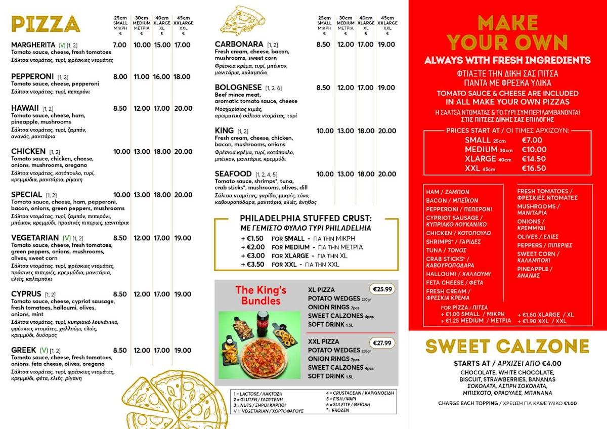 Menu at Pizza King, Paralimni