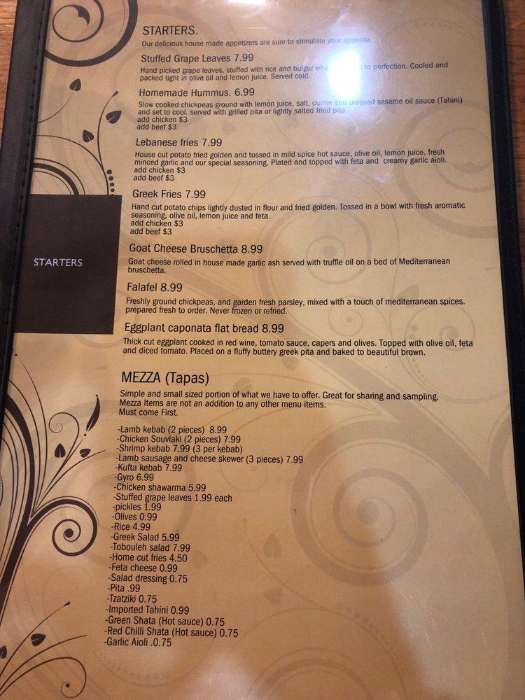 Menu at Sahara Greek & Lebanese Cafe, Tallahassee, E Lafayette St