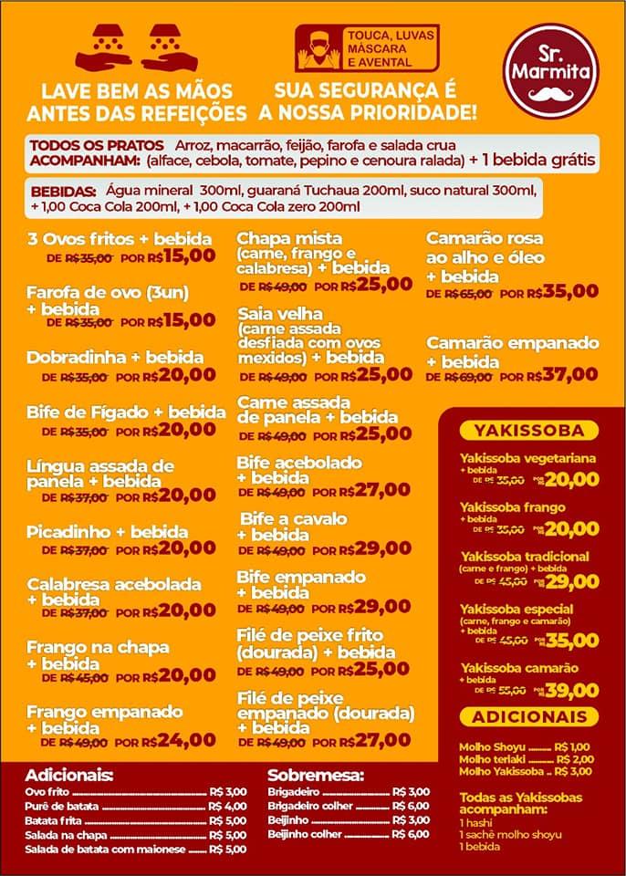 Menu em Sr. Marmita restaurante, Belém