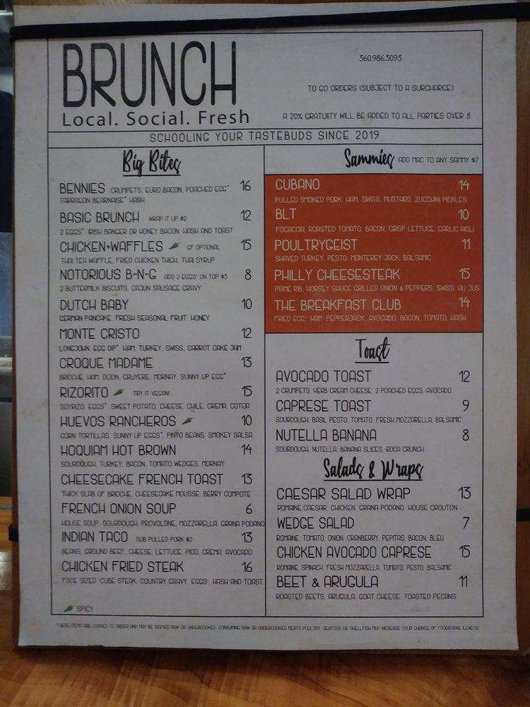 Menu at Brunch 101 of Hoquiam restaurant, Hoquiam