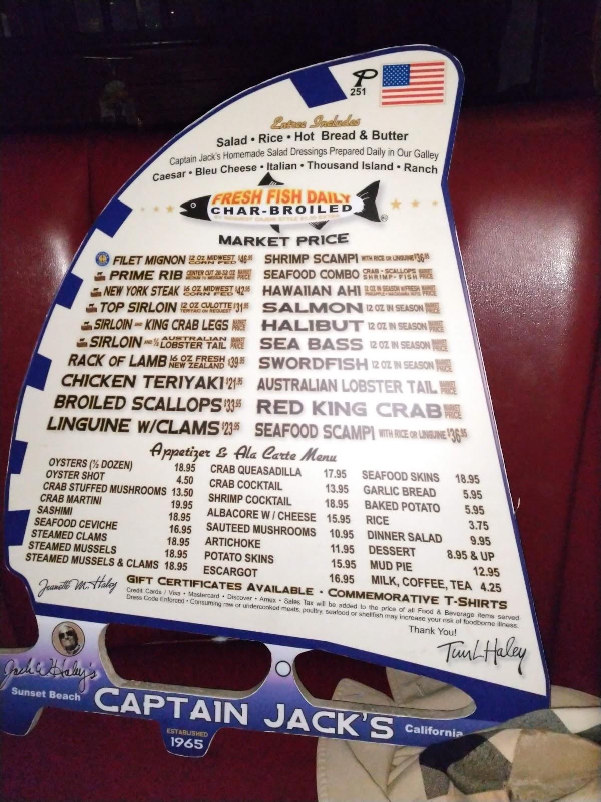 Menu at Captain Jack's pub & bar, Long Beach