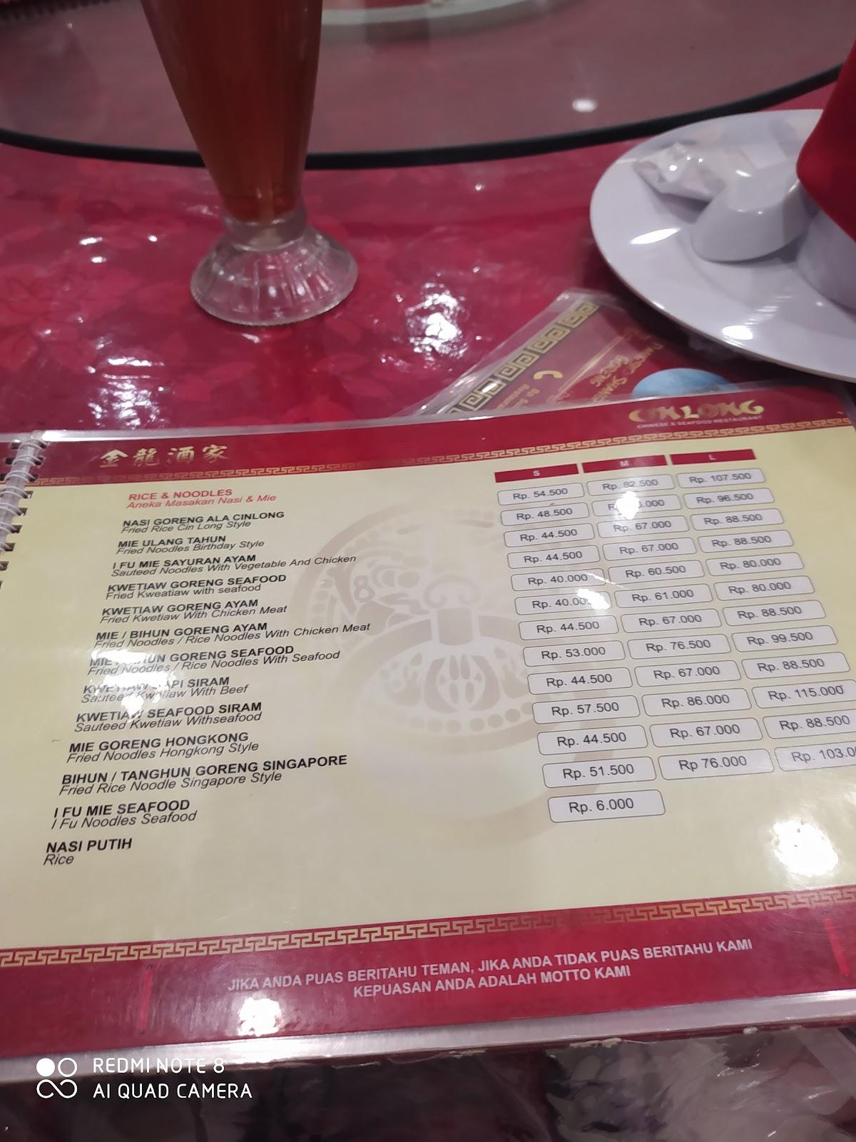Menu at Cin Long Restaurant, Pekalongan, Komplek Dupan Square