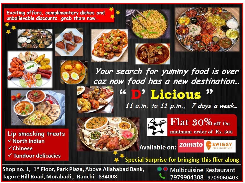 Menu at D'Licious Multicuisine Restaurant, Ranchi