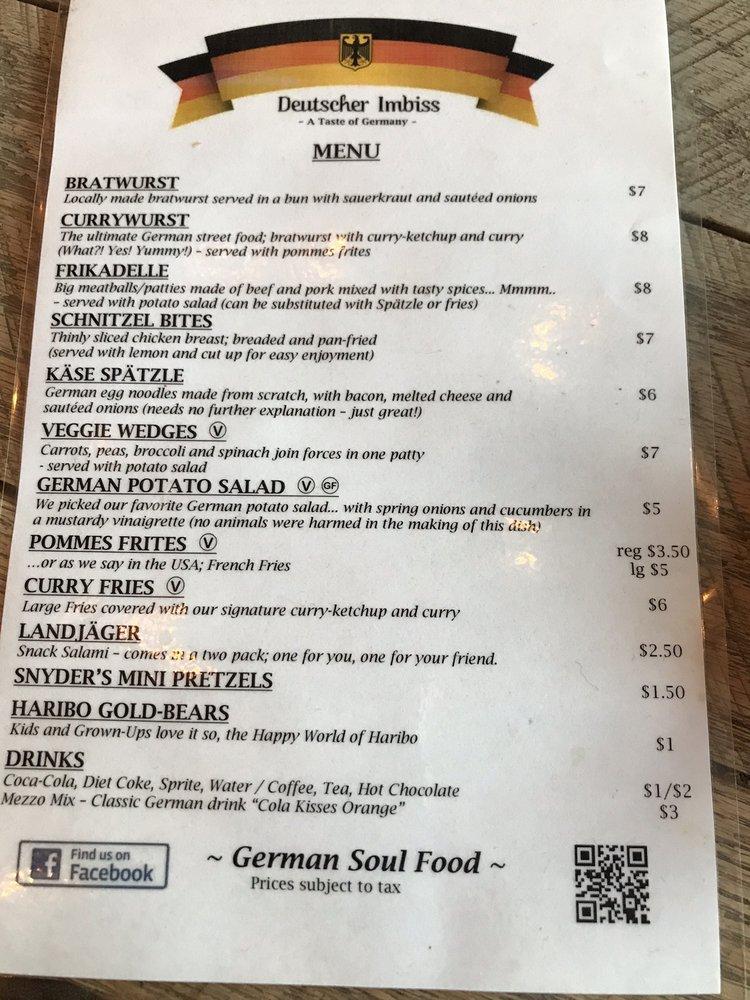 Menu at Deutscher Imbiss, Virginia Beach, Pleasure House Rd