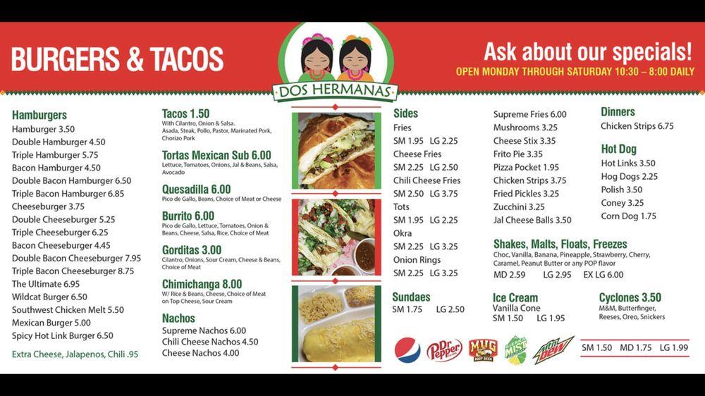 Menu at Dos Hermanas restaurant, Chouteau