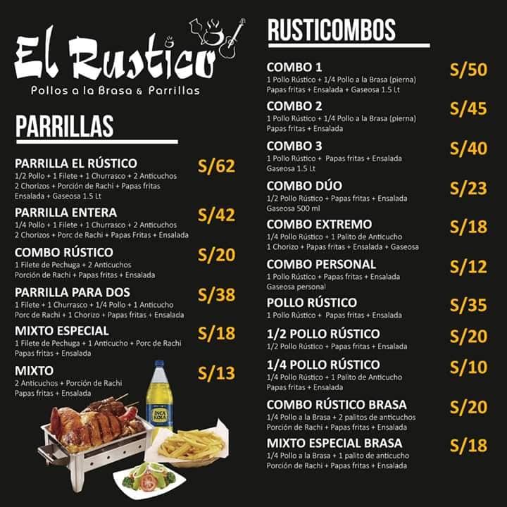 Menu at Polleria el Rustico restaurant, Lima