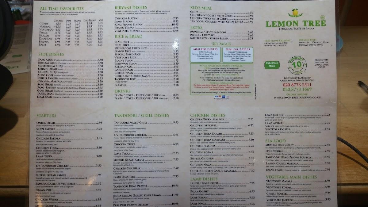 Menu at Lemon Tree & Flaming Burgers, Carshalton