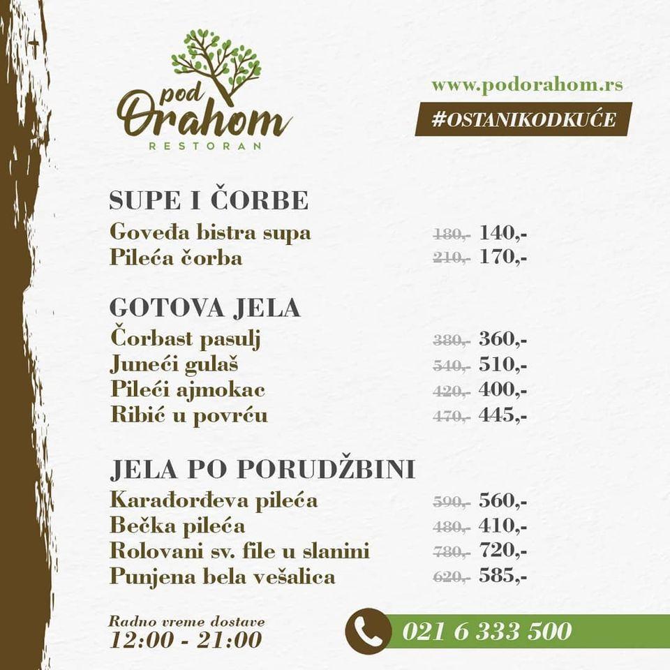 Menu at Restoran Pod Orahom restaurant, Novi Sad