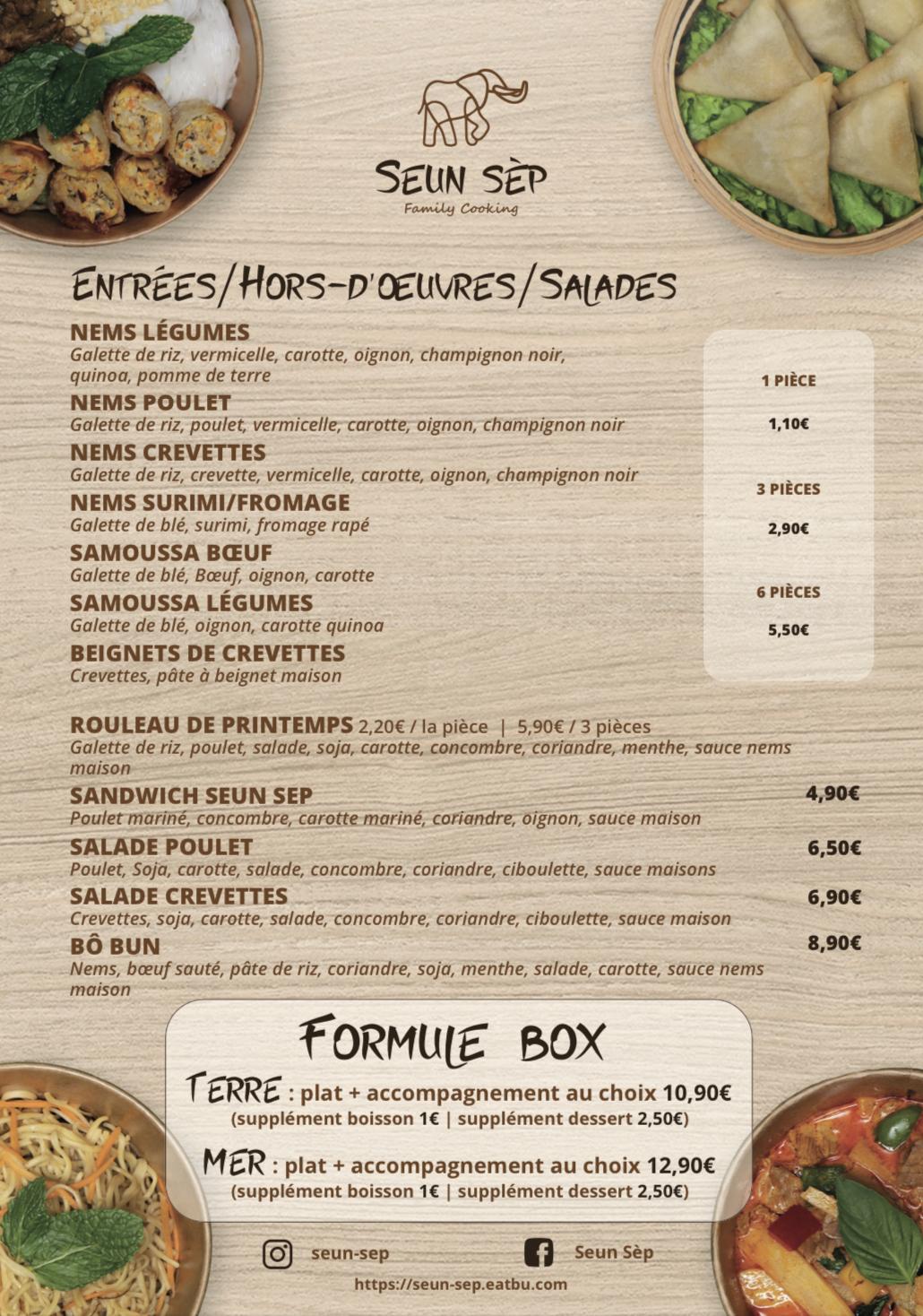 Menu at Seun Sèp restaurant, Lingolsheim