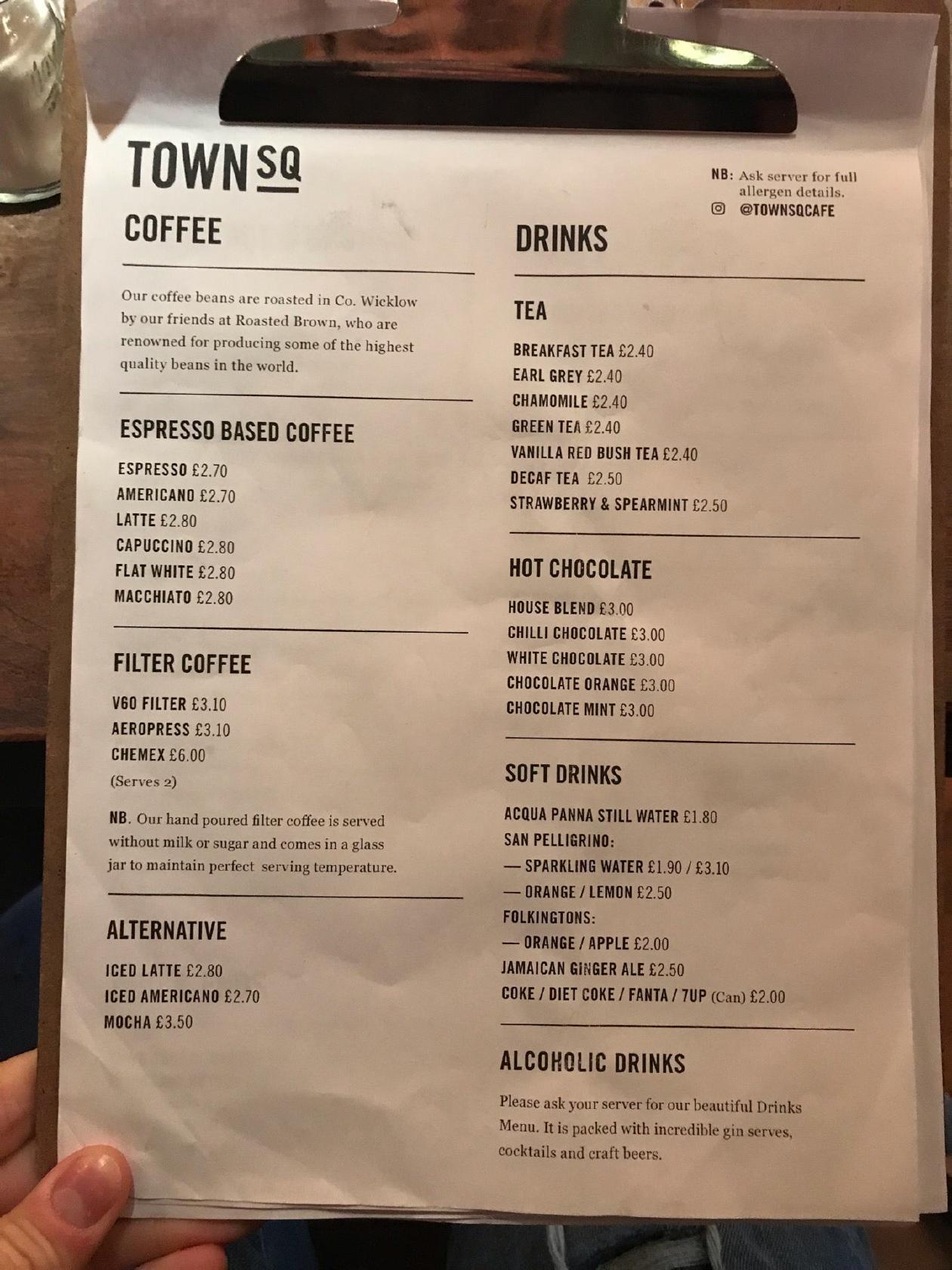 Menu at Town Square pub & bar, Belfast, 45 Botanic Ave