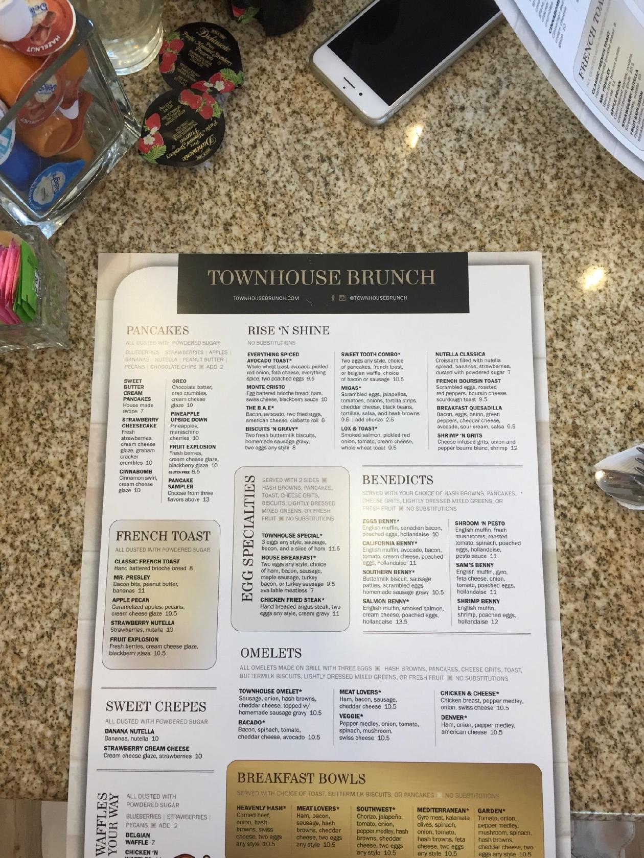 Menu at Townhouse Brunch restaurant, Colleyville, Colleyville Blvd STE 200