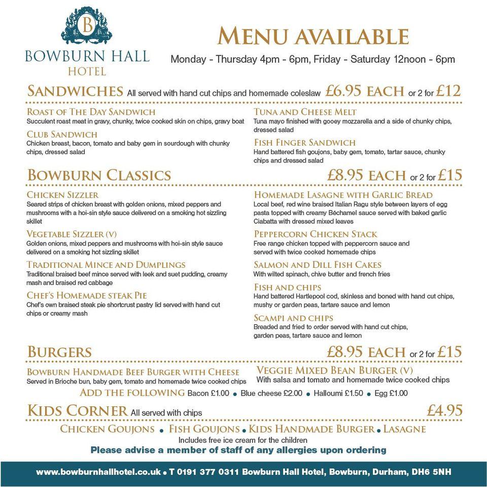 Carta del restaurante Bowburn Hall Hotel, Durham