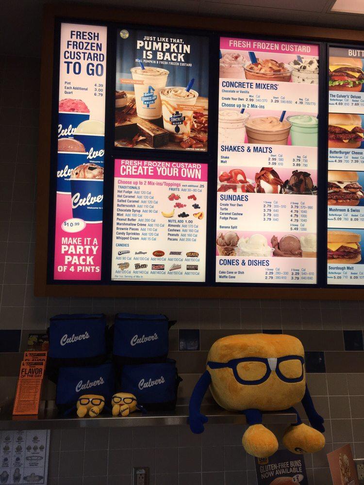 Menu at Culver's fast food, Webb City