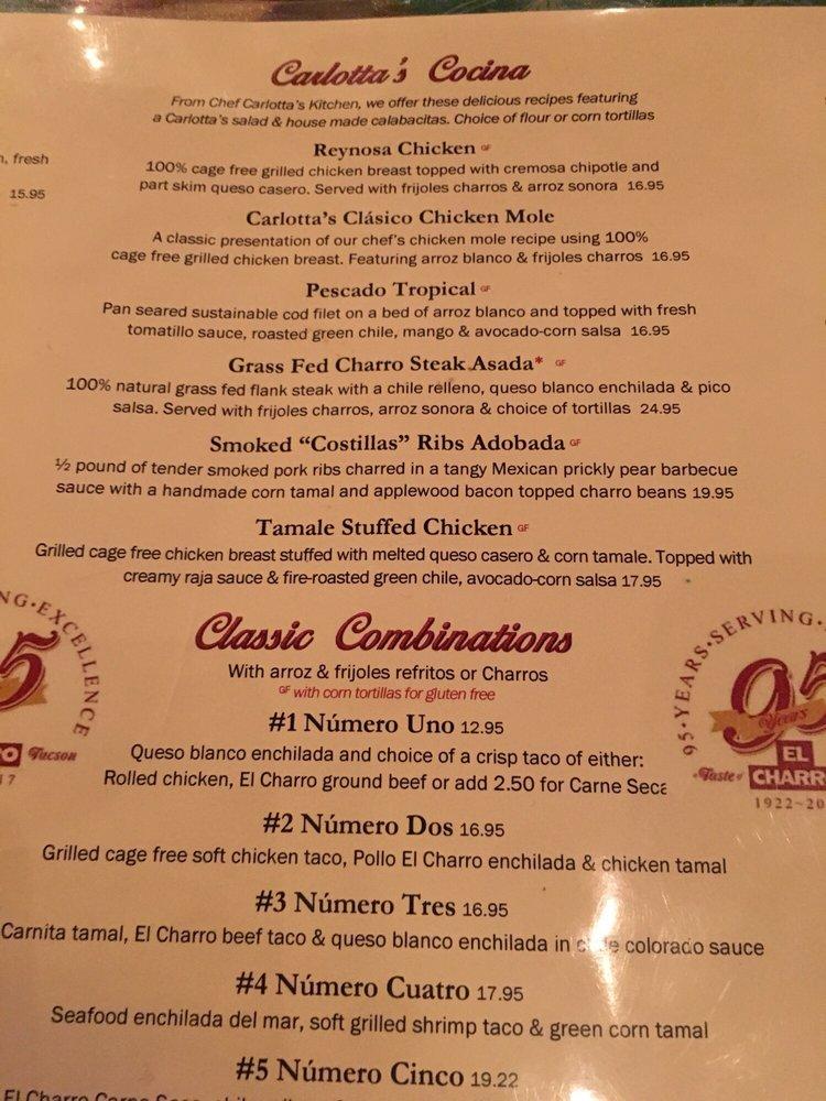 Menu at El Charro Café Downtown pub & bar, Tucson, 311 N Court Ave