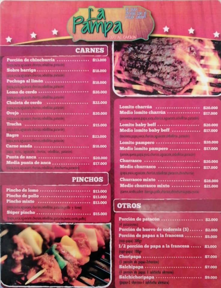 Menu at La Pampa restaurant, Pamplona