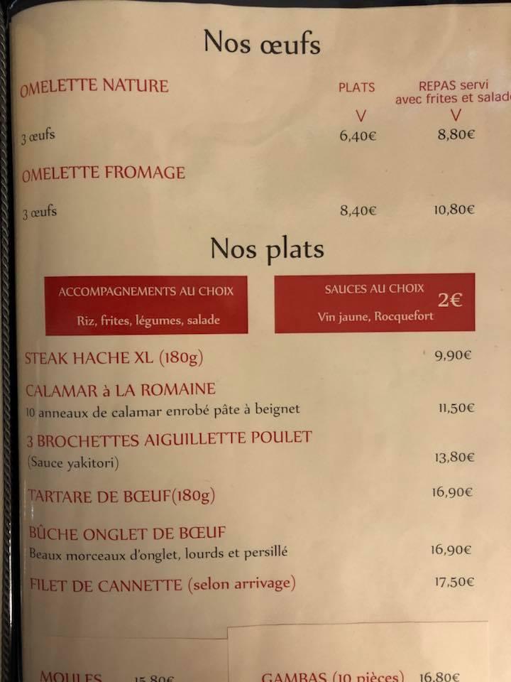 Menu at Le Dodo restaurant, Le Deschaux