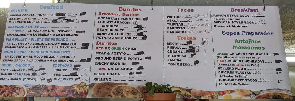 Carta del restaurante Mariscos boca del rio y comida Mexicana, Las ...