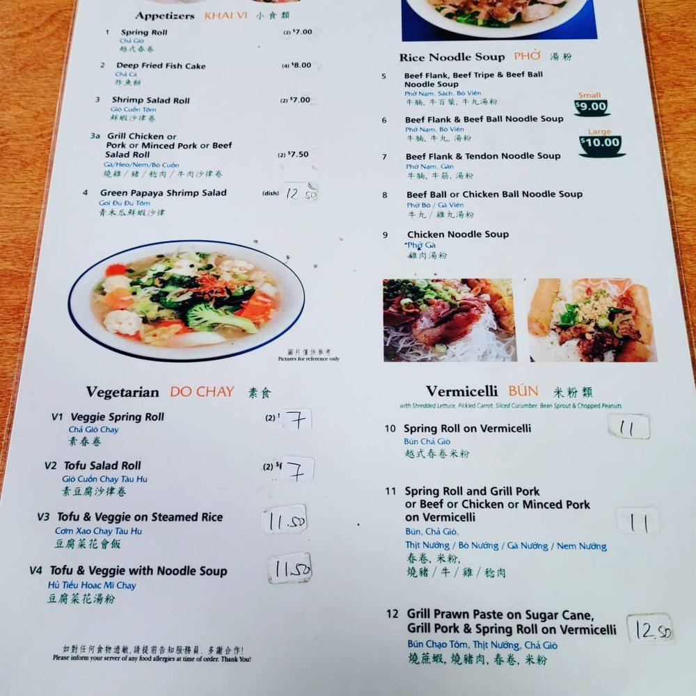 Menu at Phở Pasteur Restaurant, Burnaby