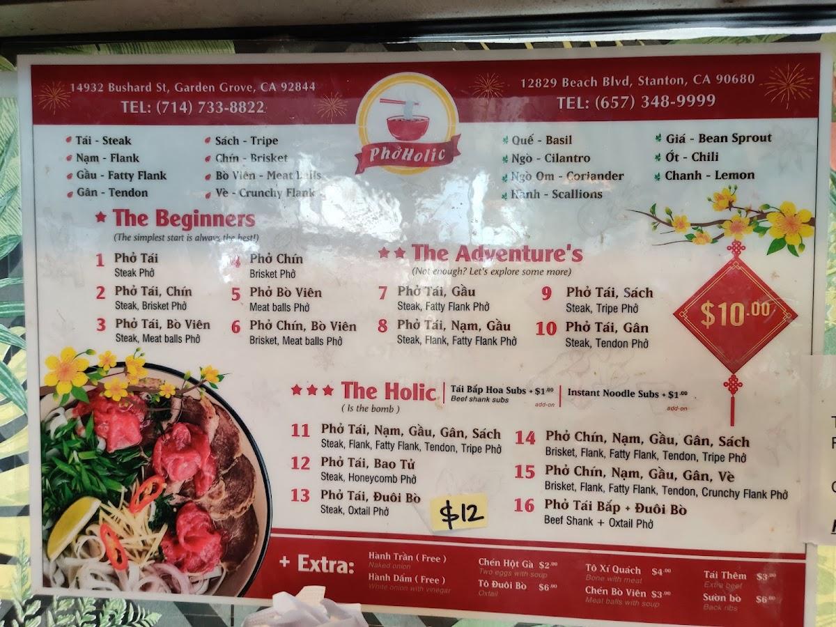 Menu at Phởholic restaurant, Westminster, Bushard St