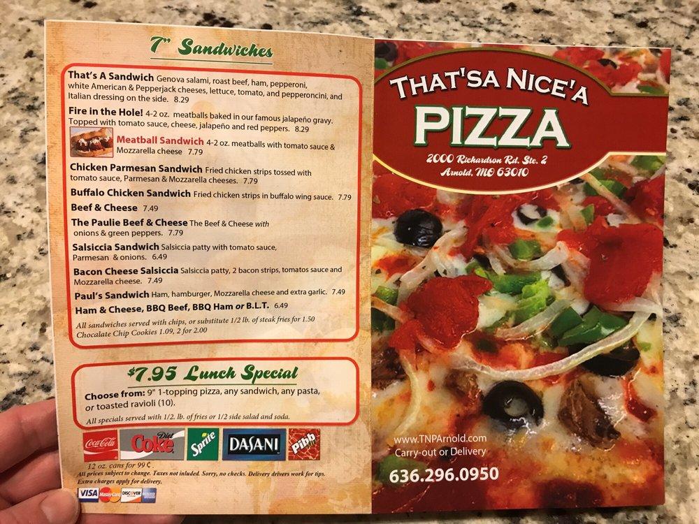 Menu at That’sa Nice’a Pizza pizzeria, Arnold