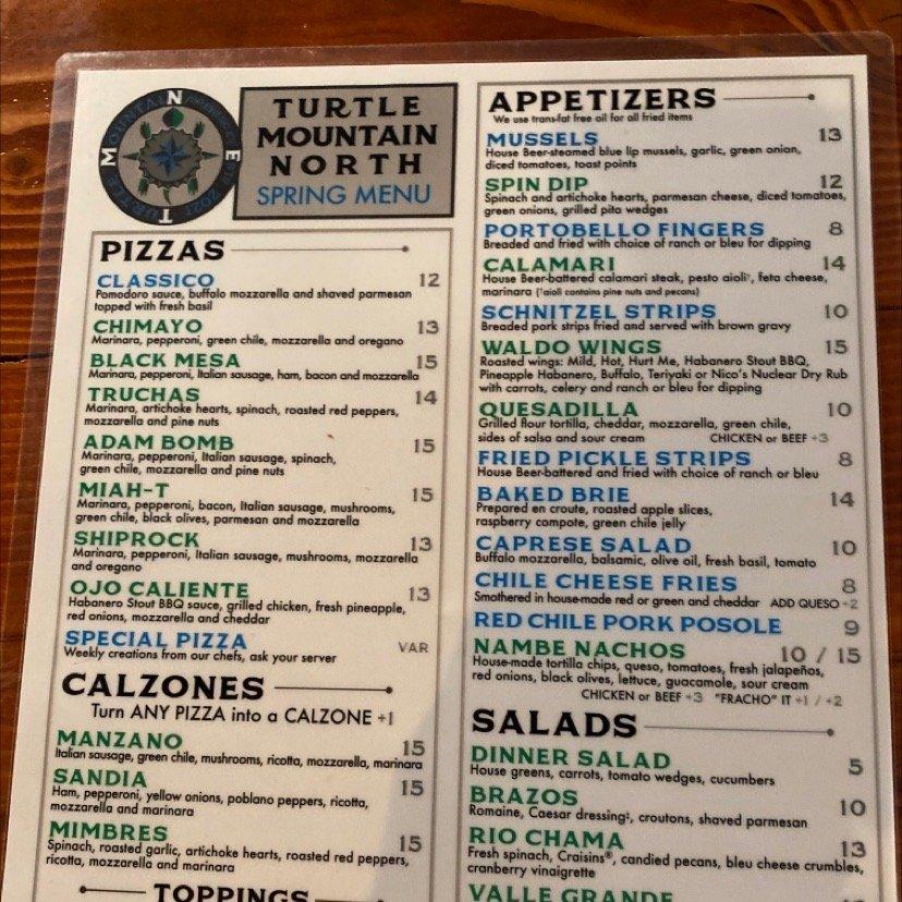 Menu at Turtle Mountain North pub & bar, Rio Rancho