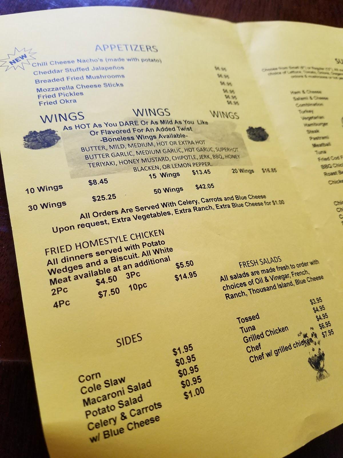Menu at Wing Alley restaurant, Kissimmee, E Irlo Bronson Memorial Hwy