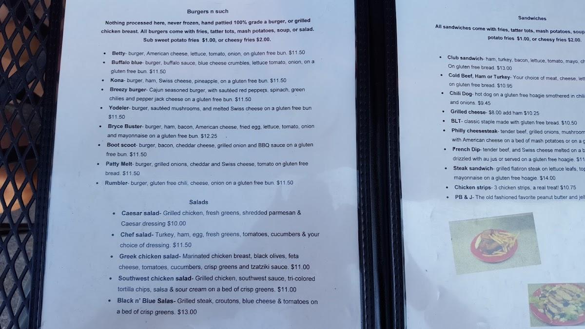 Menu at Betty's Diner cafe, Polson