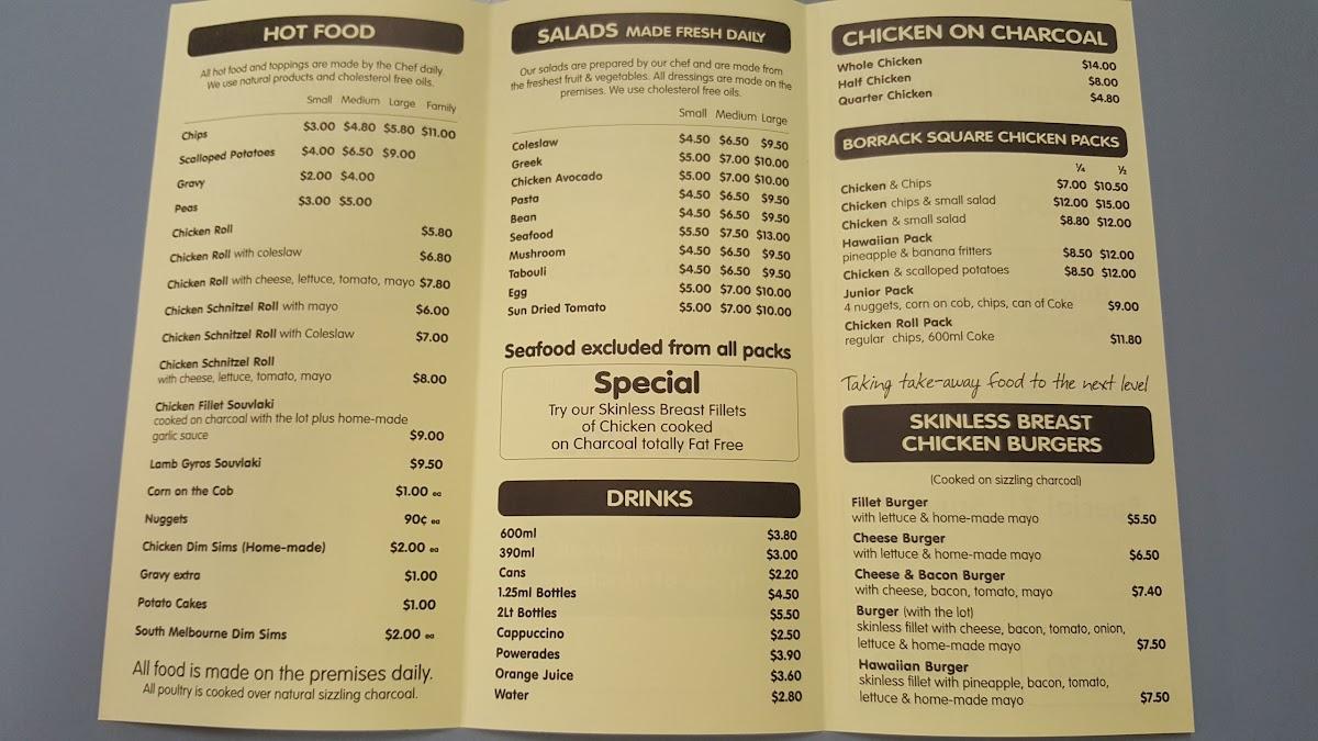 Menu at Borrack Square Charcoal Chicken fast food, Altona North