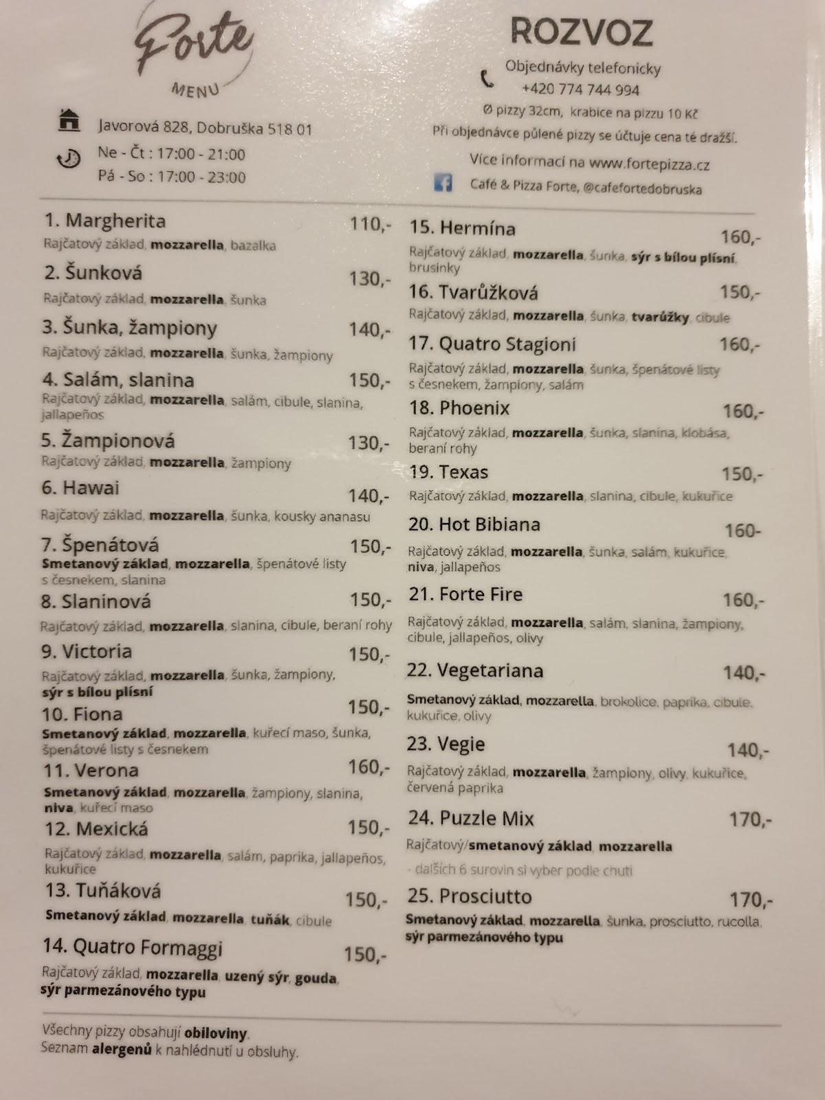 Menu at Café & Pizza Forte restaurant, Dobruska
