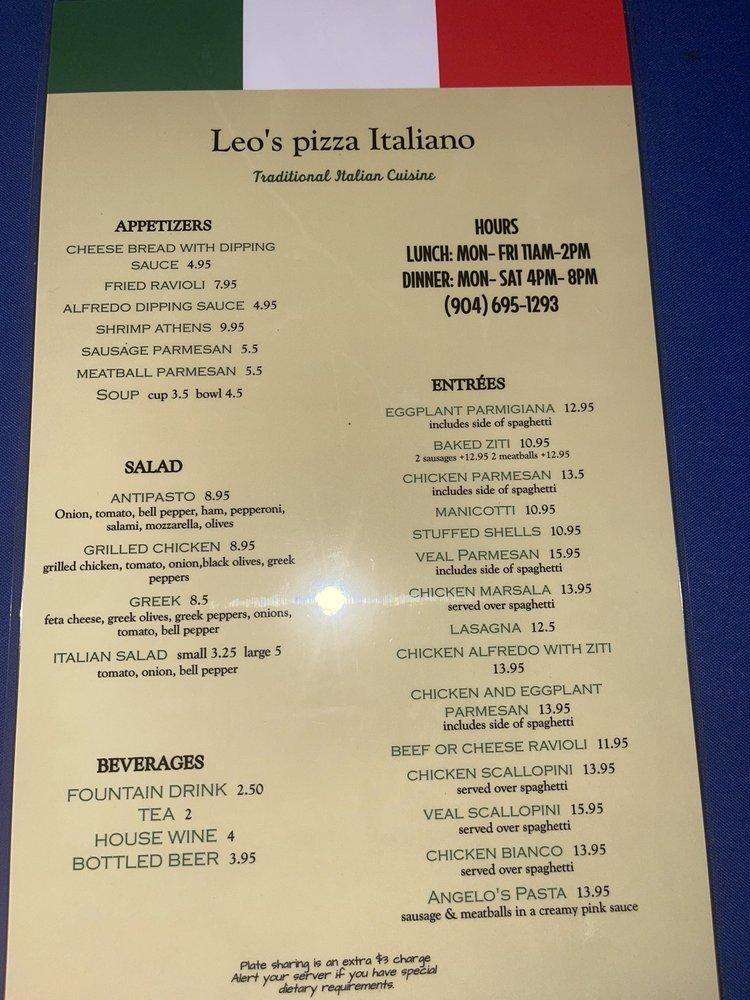 Menu at Leo's Pizza Italiano pizzeria, Jacksonville, Normandy Blvd