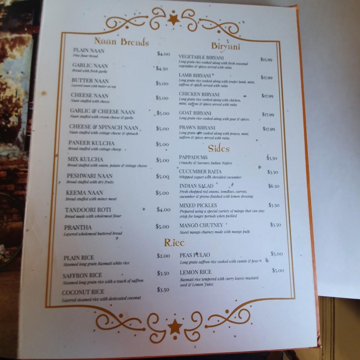 Menu at Memories of India restaurant, Ipswich