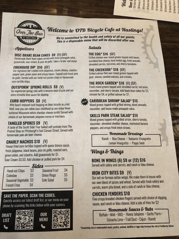 Menu at OTB Bicycle Cafe at Hastings, Bridgeville