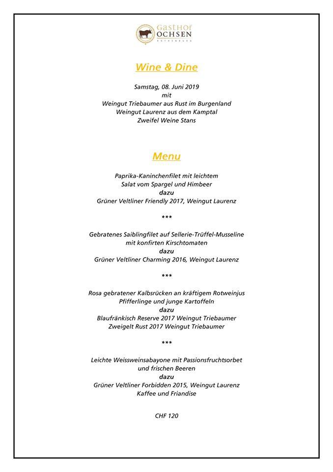 Menu at Ochsen, Rothenburg
