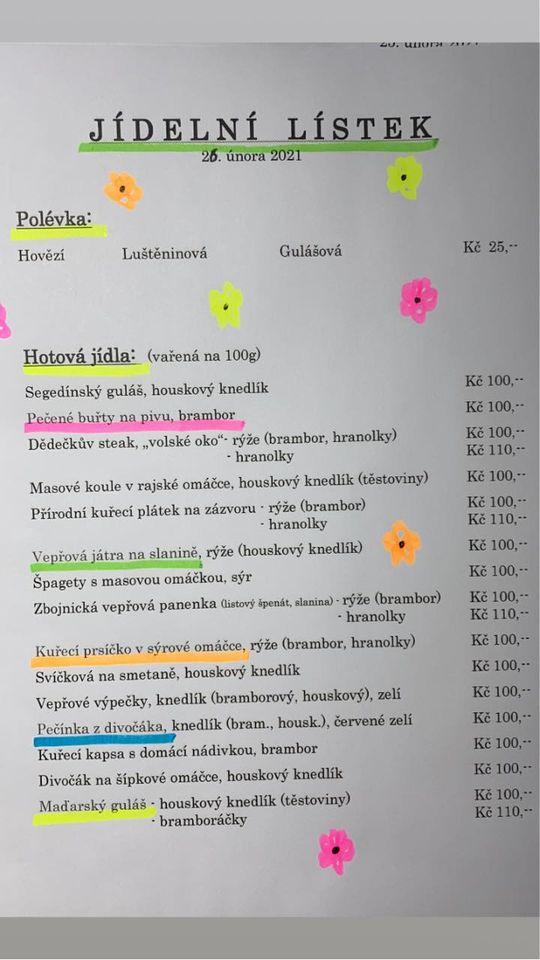 Menu at Restaurace Jindice restaurant, Rašovice