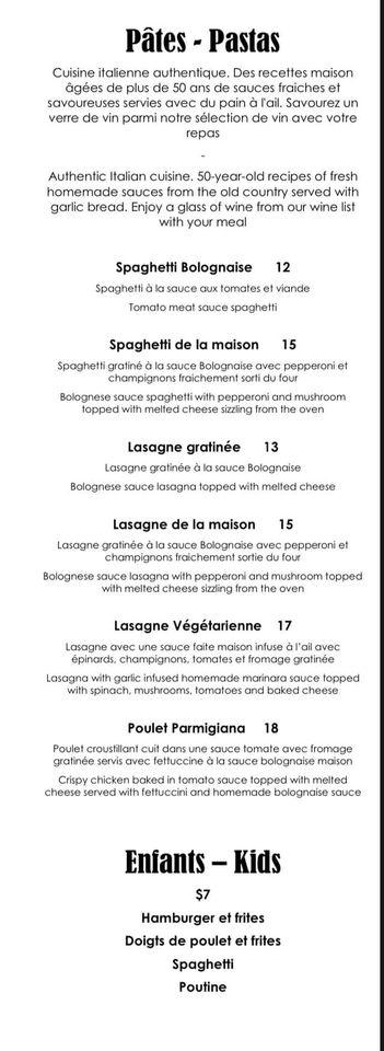 Menu at Restaurant Alpina, Gatineau