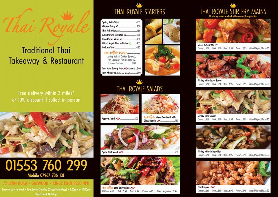 Menu at Thai Royale restaurant, Gaywood