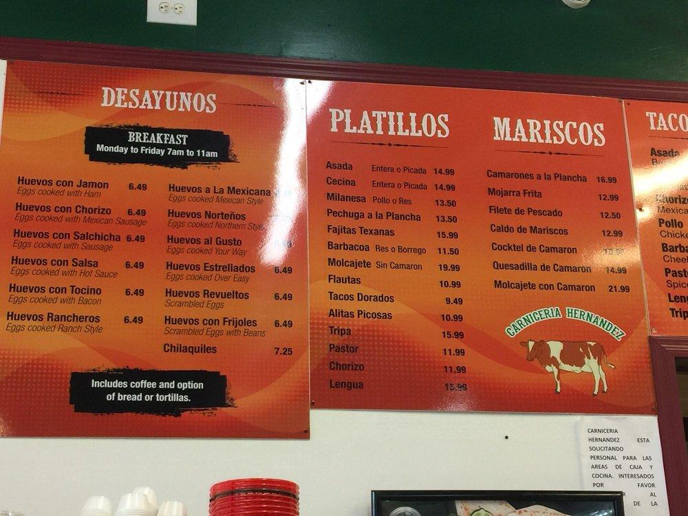 Menu at Carniceria Hernandez restaurant, Cumming
