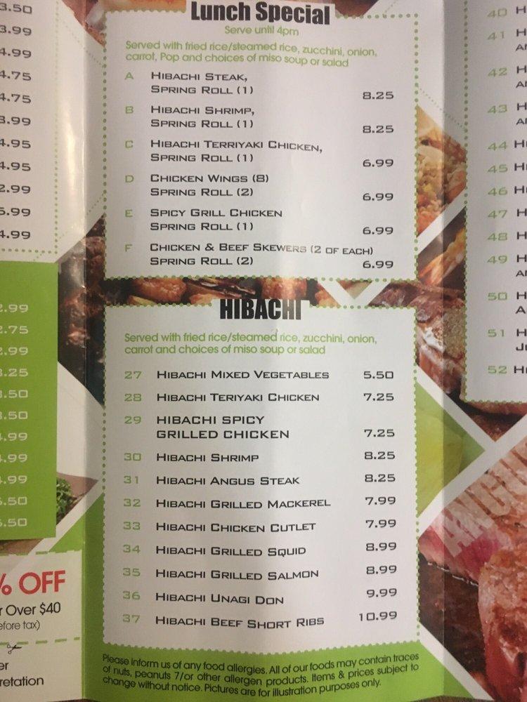 Menu at Hibachi Grill restaurant, Pickering