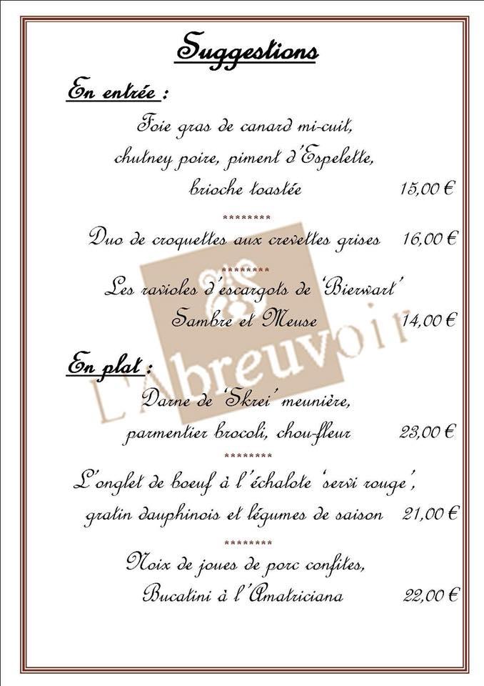 Menu au L'Abreuvoir, Fernelmont