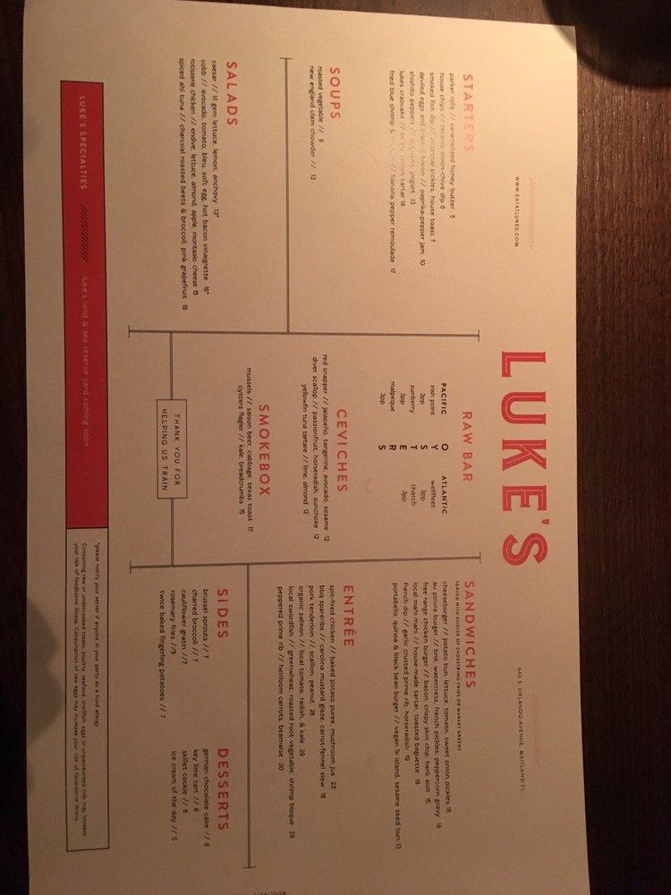 Menu at Luke's Kitchen and Bar, Maitland