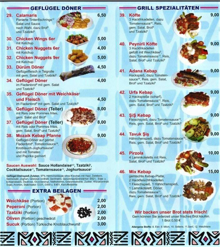 Menu at Restaurant Mozaik, Heide