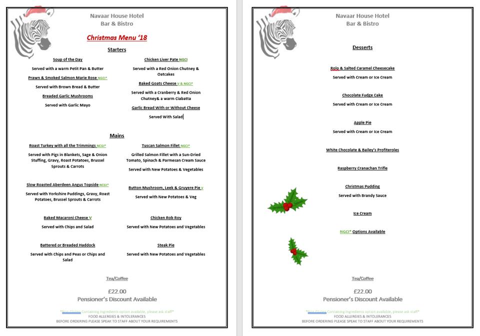 Menu at Navaar House Hotel pub & bar, Penicuik